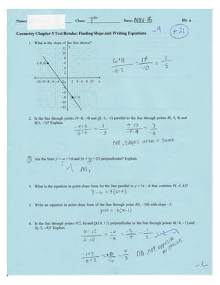 Geometry Chapter 3 Test Scores and Retake Test | PDF