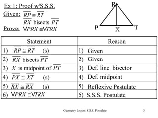 Geometry lesson13sss postulate | PPT