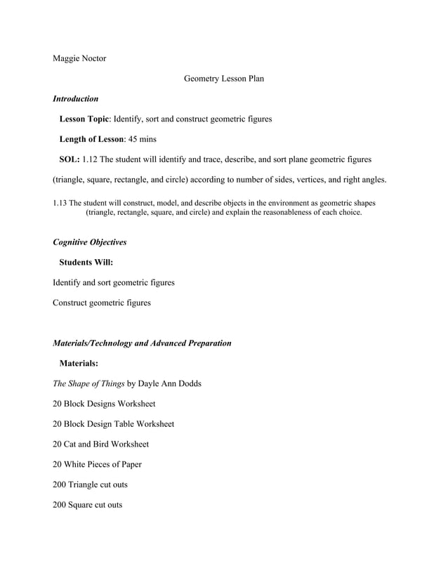 Geometry lesson plan | DOC