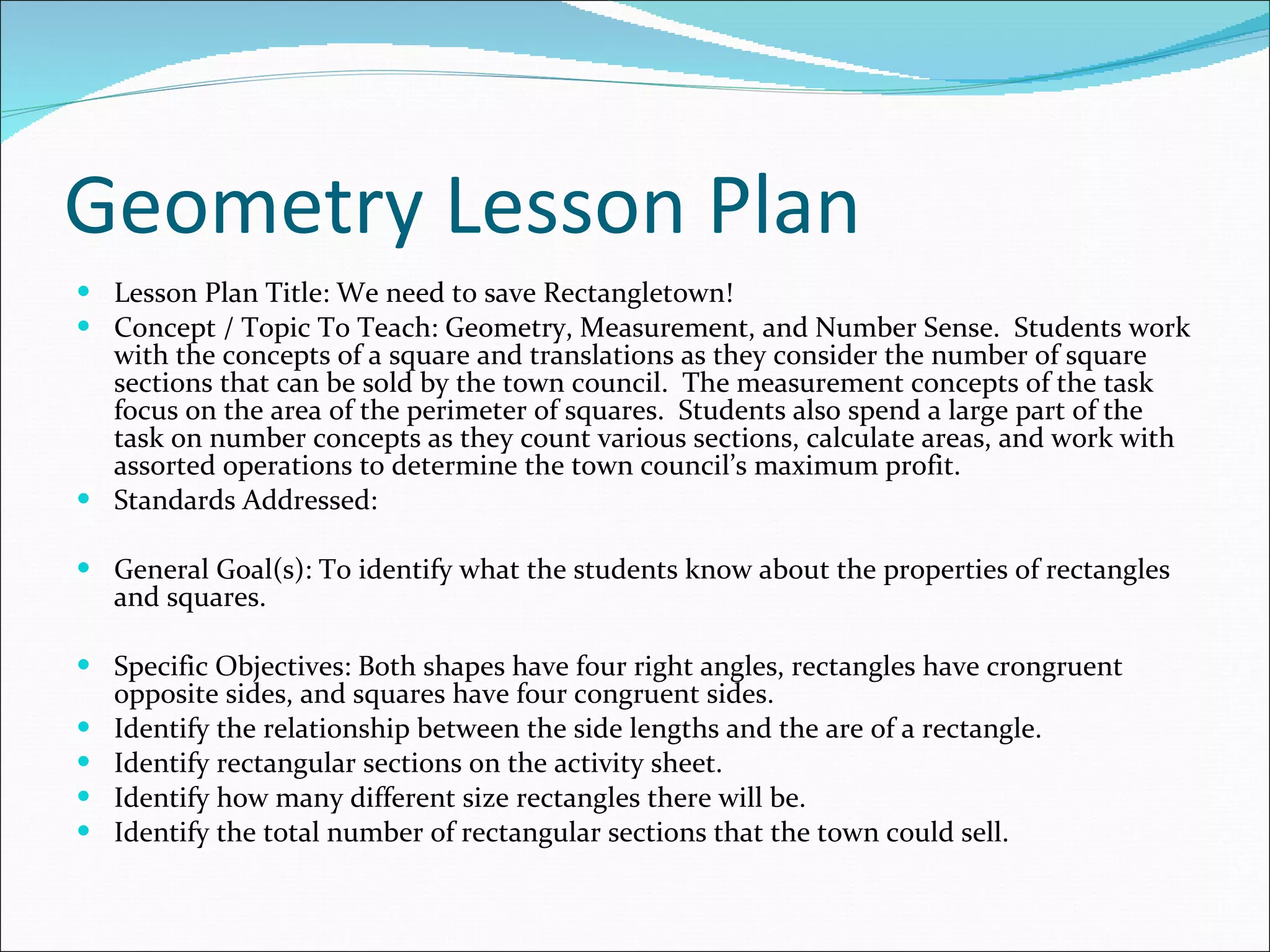 Geometry lesson plan | PPT | Education