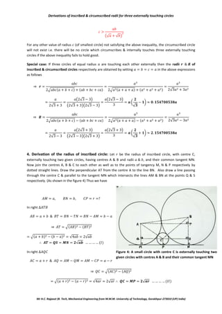 Derivations of inscribed & circumscribed radii for three externally ...