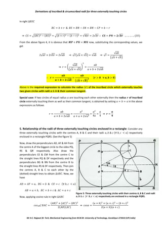 Derivations of inscribed & circumscribed radii for three externally ...
