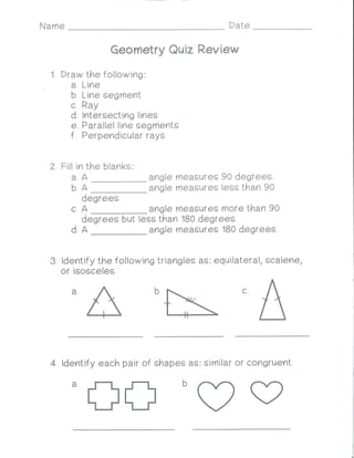 Geometry Quiz Review | PDF