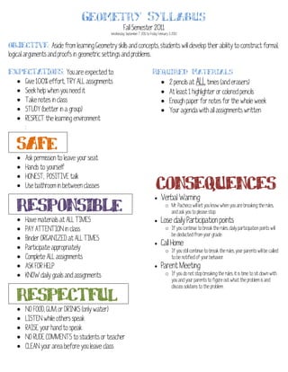 Geometry syllabus 1st semester | PDF | Homework and Study | Education