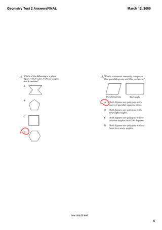 Geometry Test 2 Answers Final | PDF