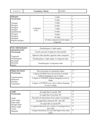 Geometry vocabulary assignment | PDF