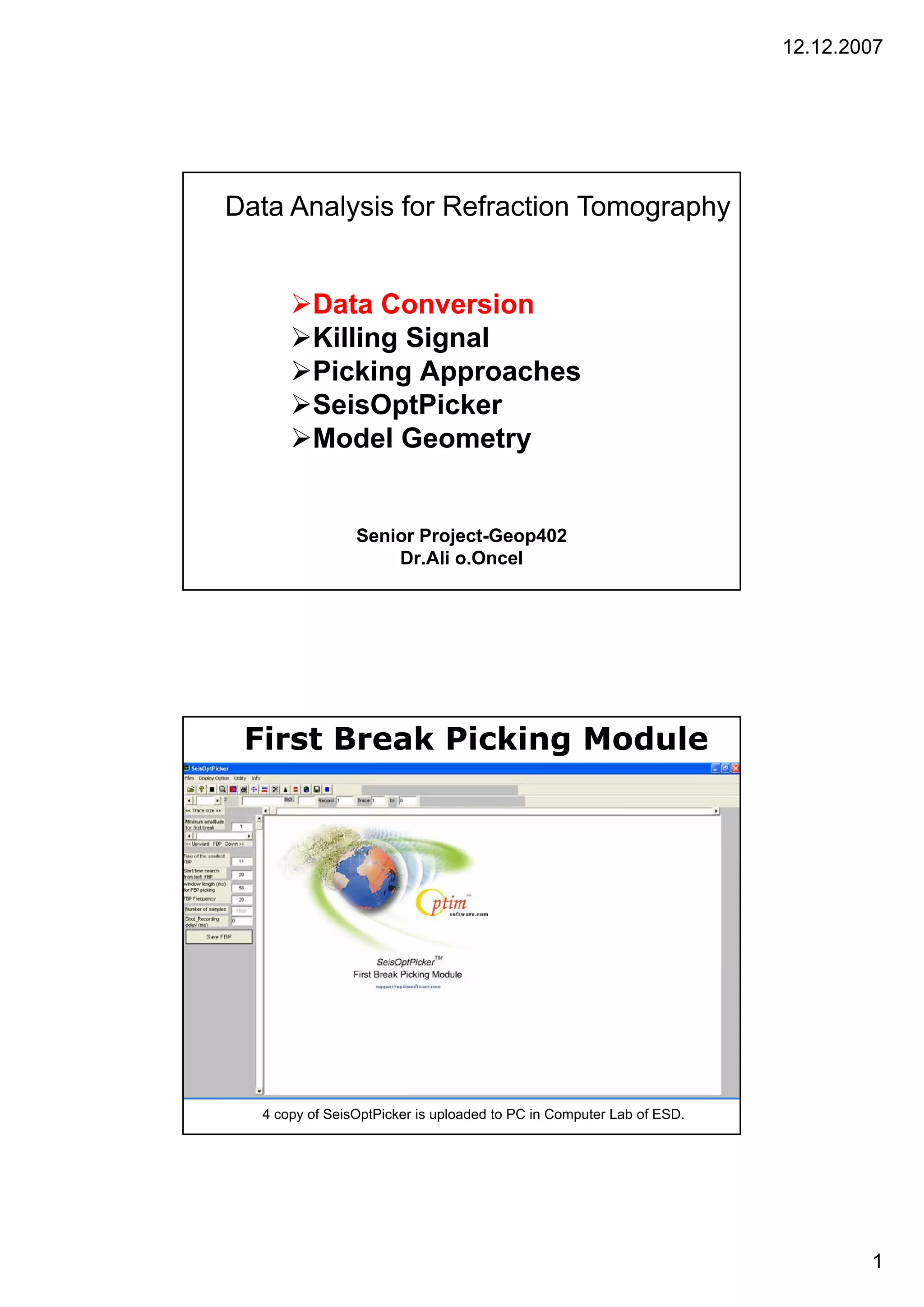 Data Analysis for Refraction Tomography | PDF