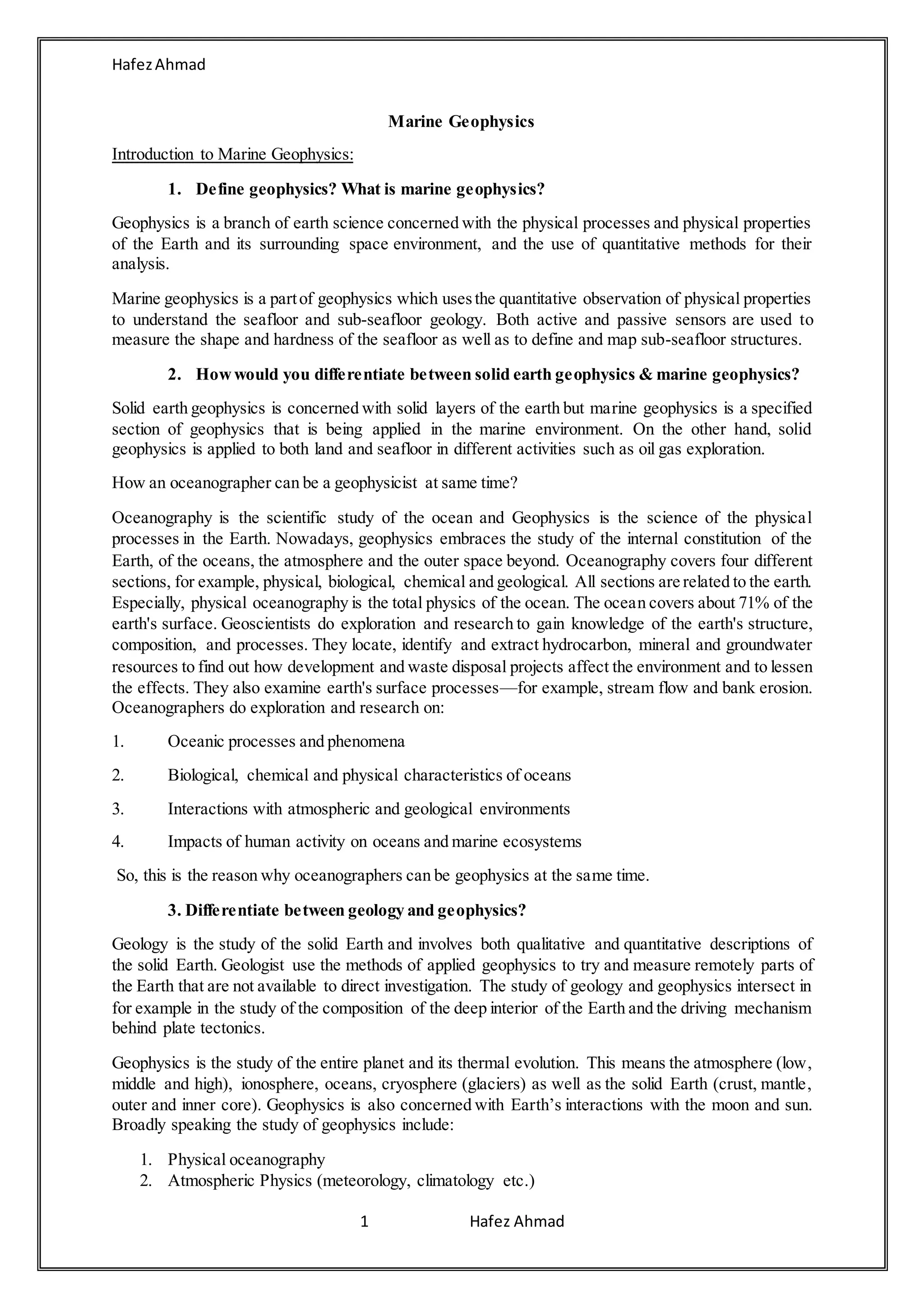 Marine Geophysics | DOCX