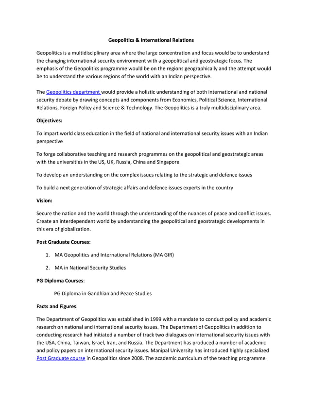Geopolitics and internatioonal relations | DOCX