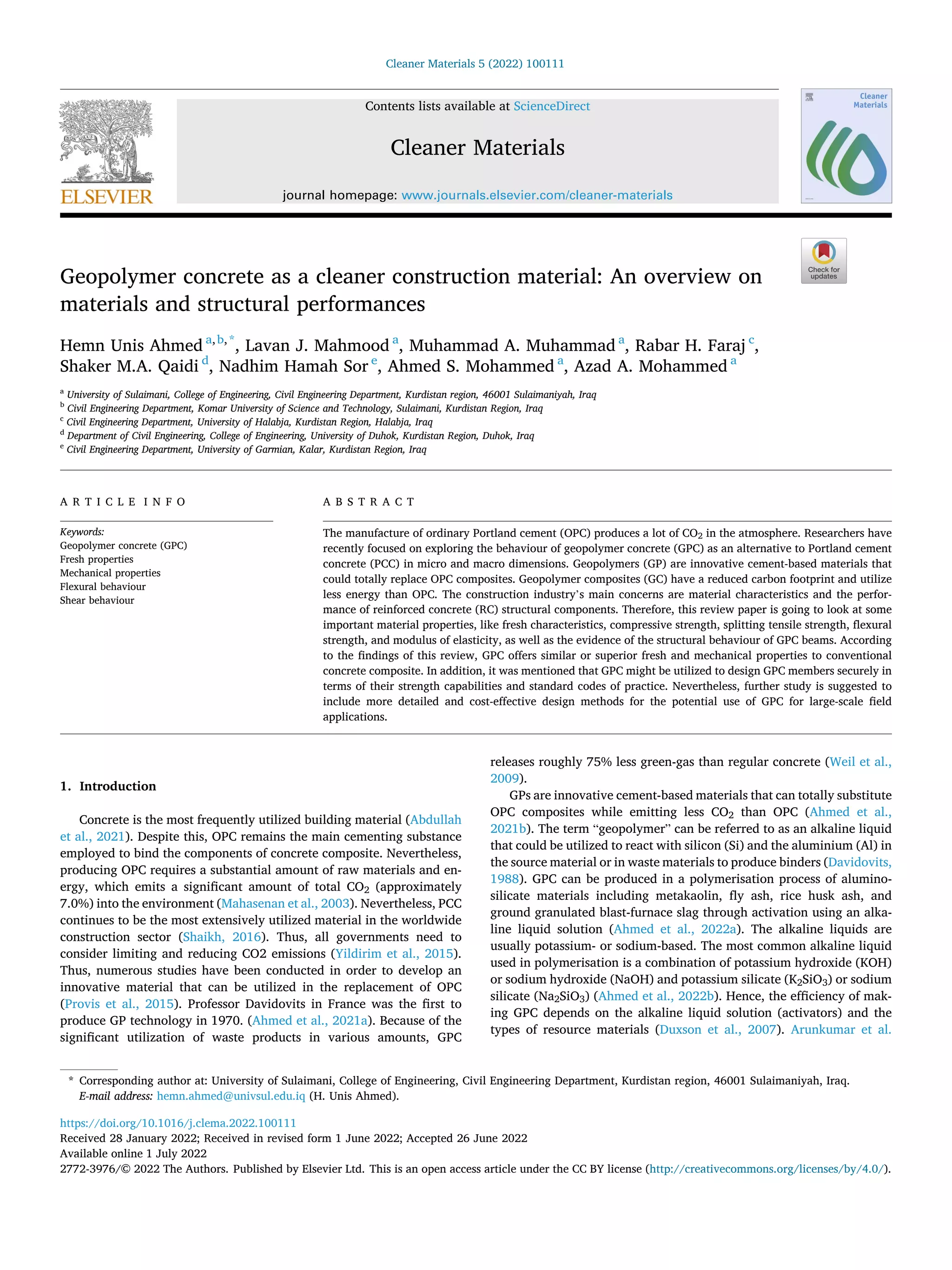 Geopolymer concrete as a cleaner construction material An overview on ...