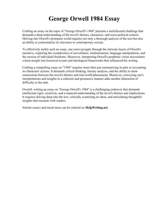 George Orwell 1984 Essay. University of Wisconsin-Madison | PDF