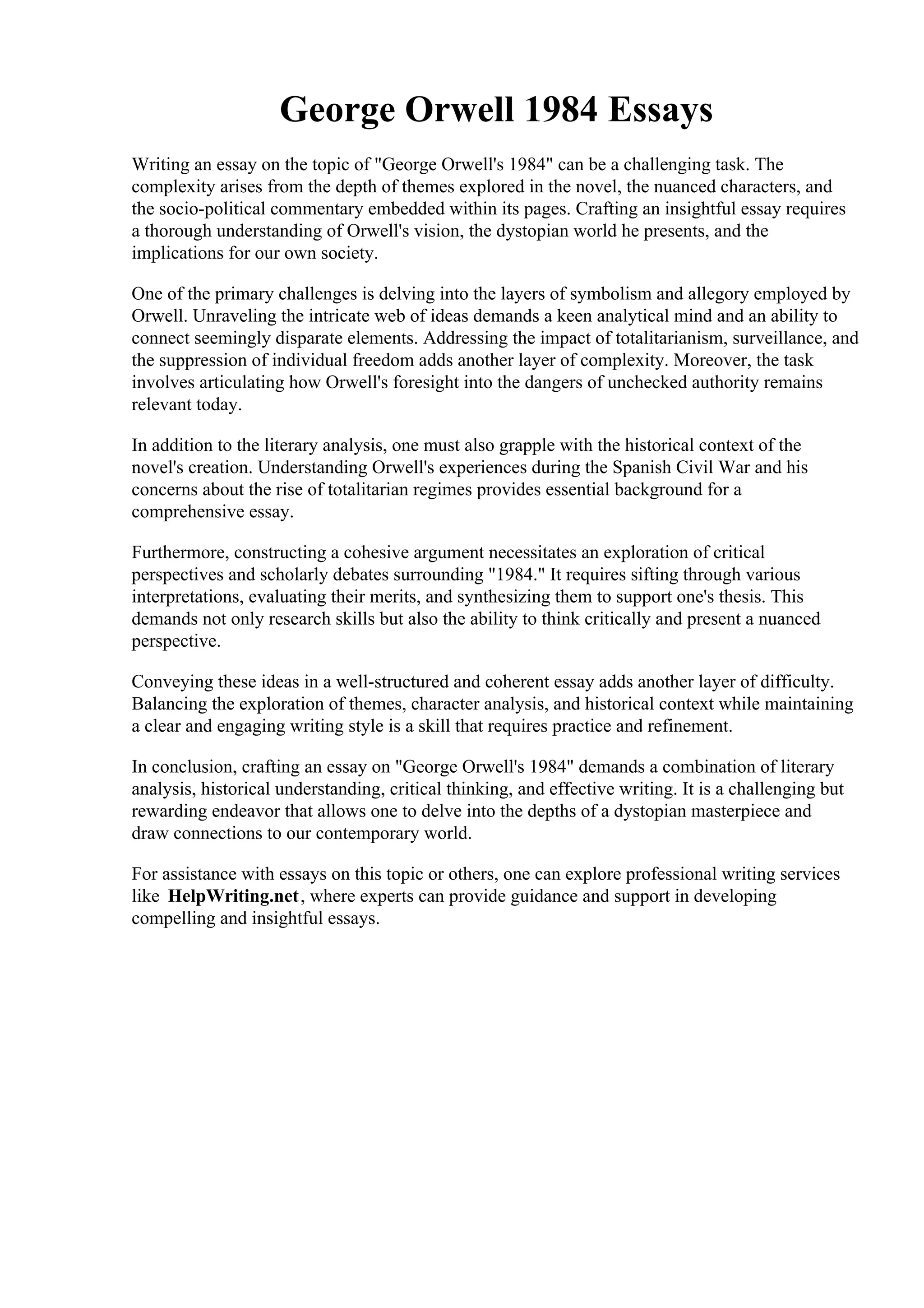 George Orwell 1984 Essays | PDF | Christianity | Religion & Spirituality