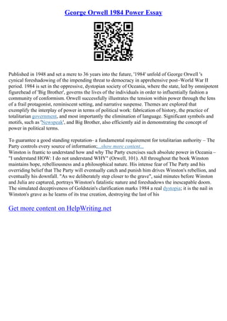 George Orwell 1984 Power Essay | PDF