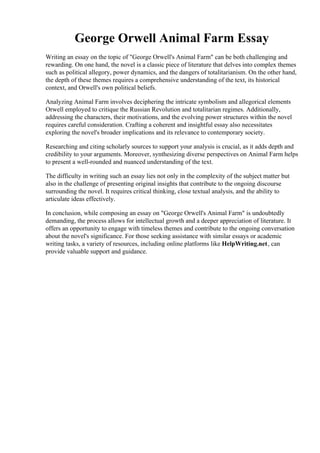 George Orwell Animal Farm Essay | PDF