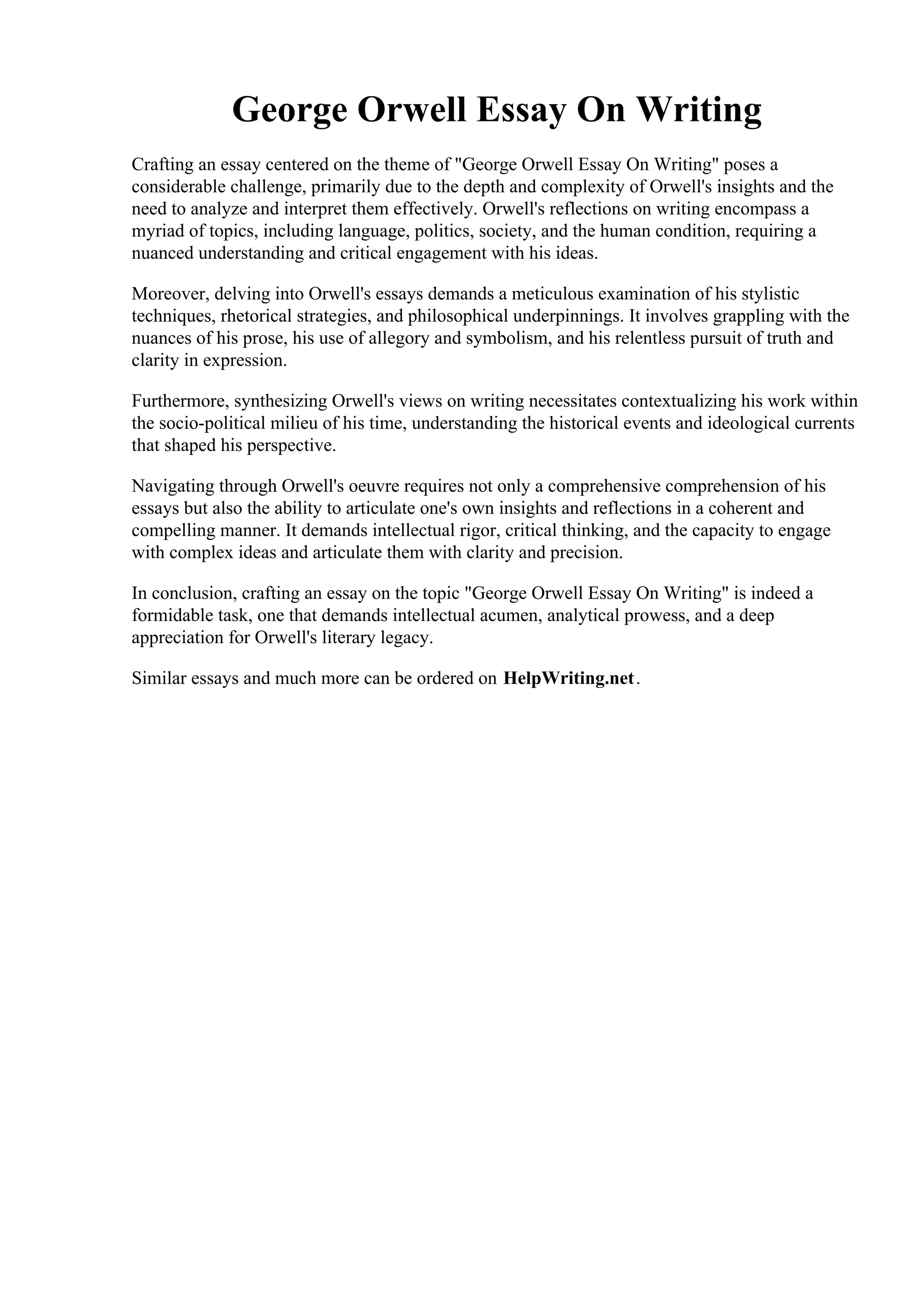 George Orwell Essay On Writing | PDF