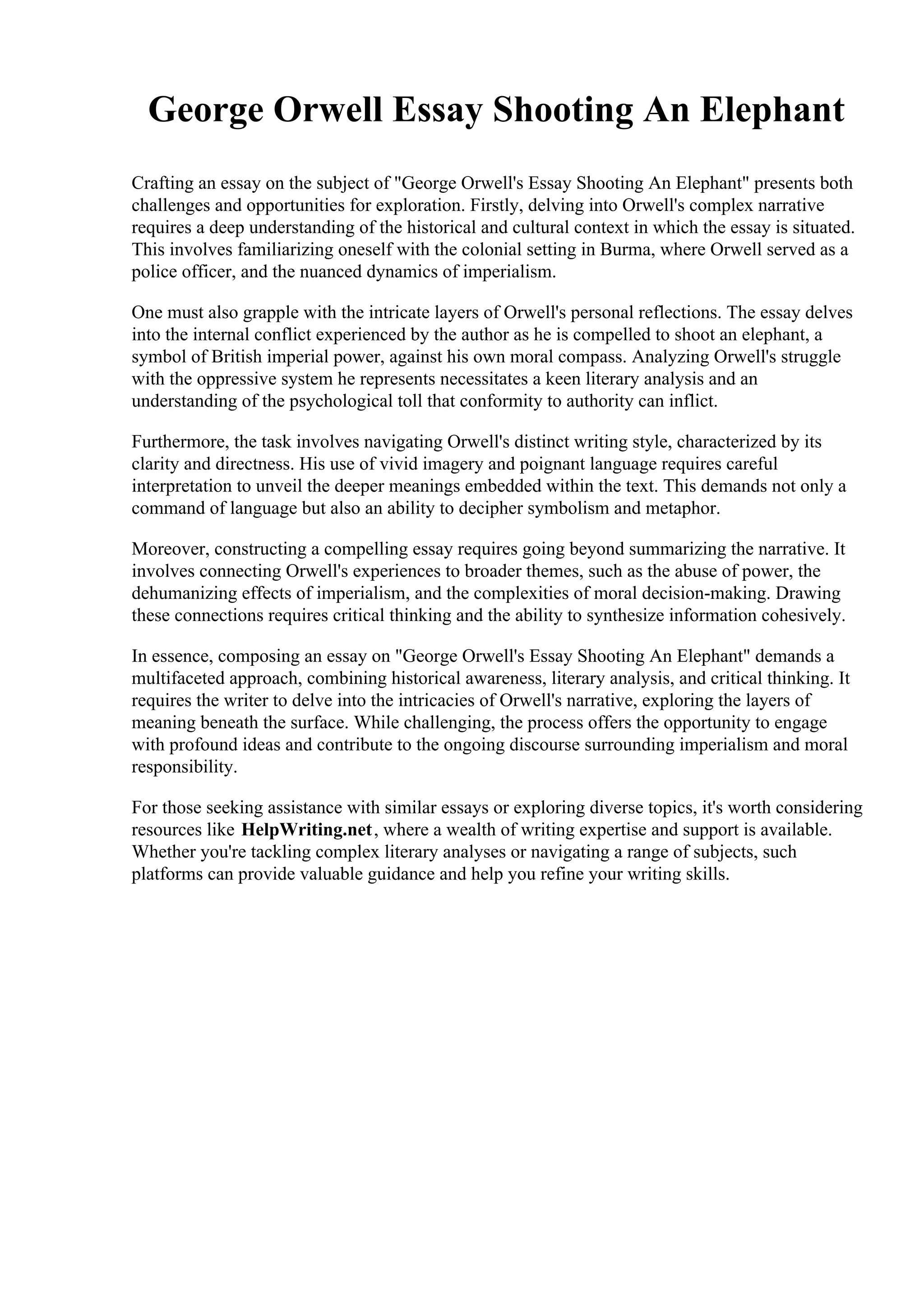 George Orwell Essay Shooting An Elephant | PDF