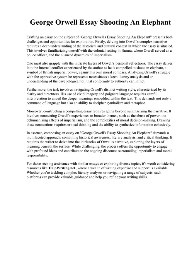 George Orwell Essay Shooting An Elephant | PDF