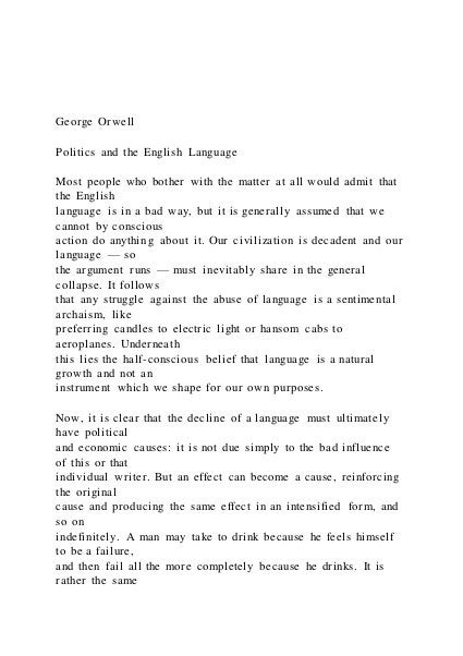 George Orwell Politics and the English Language Most p | PDF