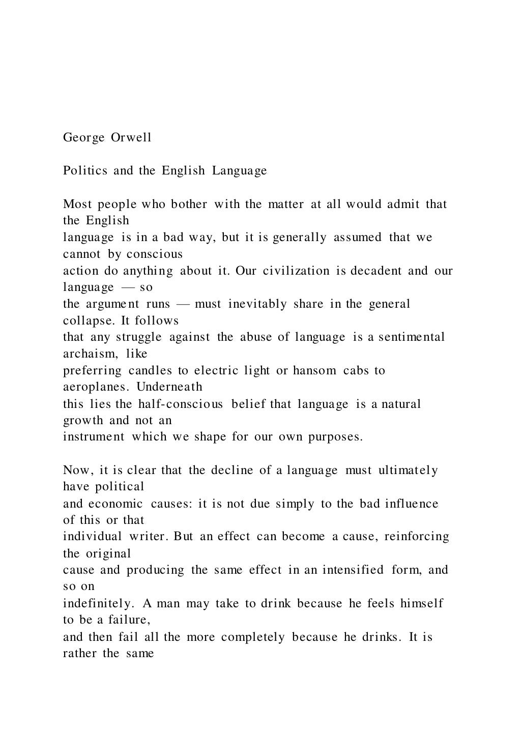 George Orwell Politics and the English Language Most p | PDF
