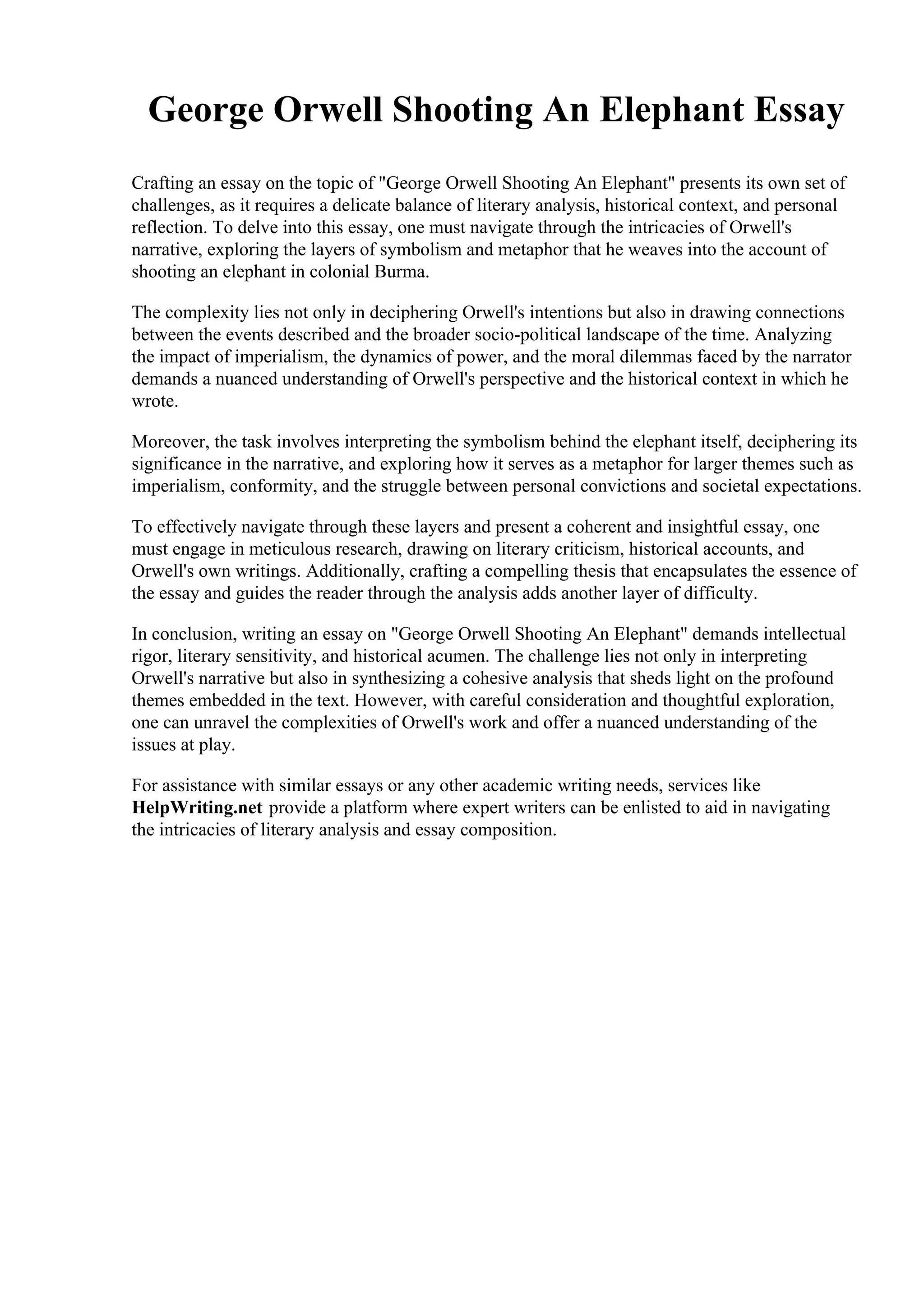 George Orwell Shooting An Elephant Essay.pdf