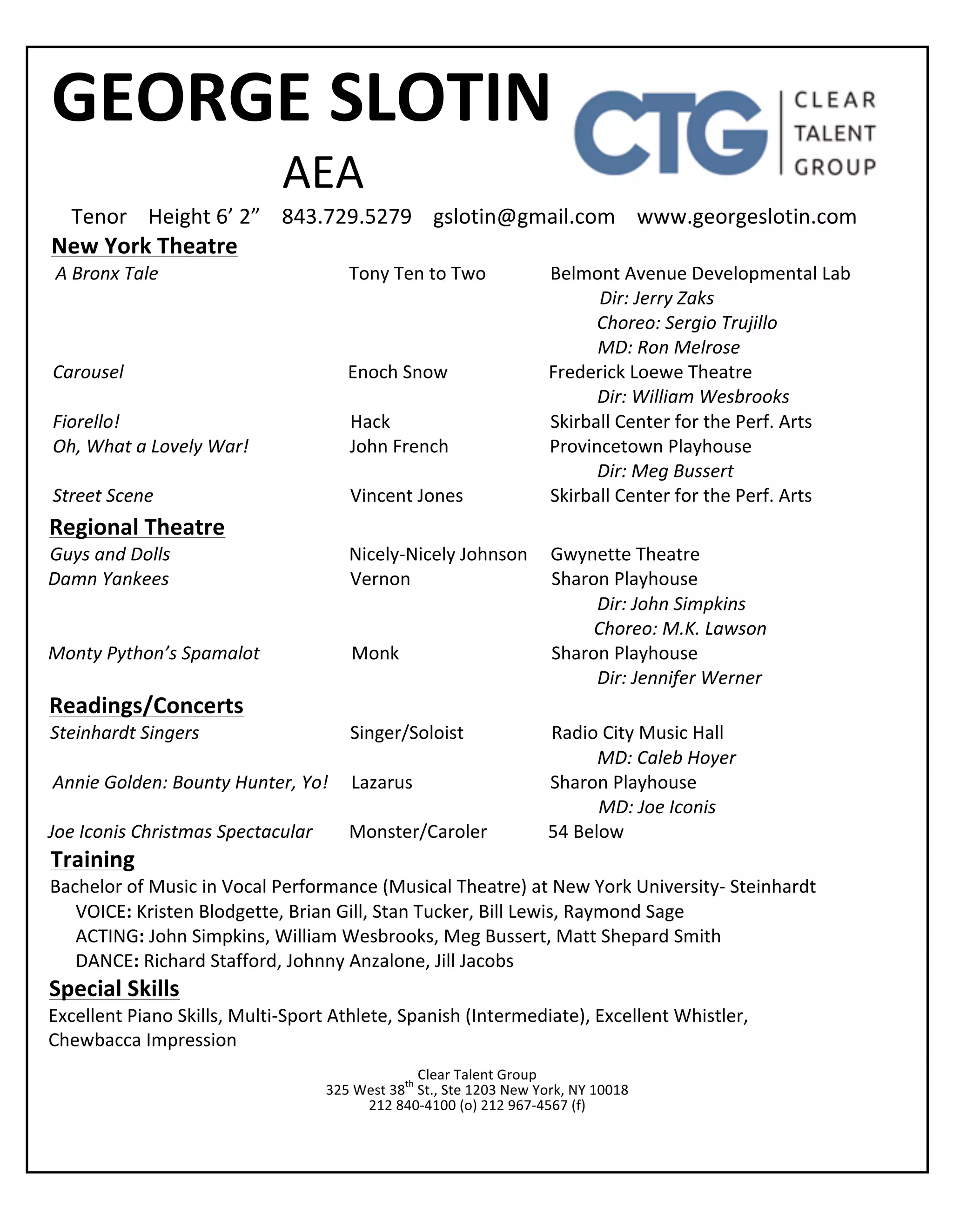 George slotin Acting Resume | PDF