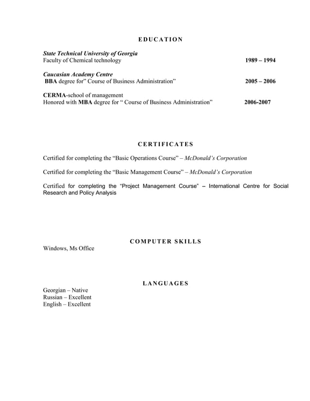 George tutberidze cv | PDF