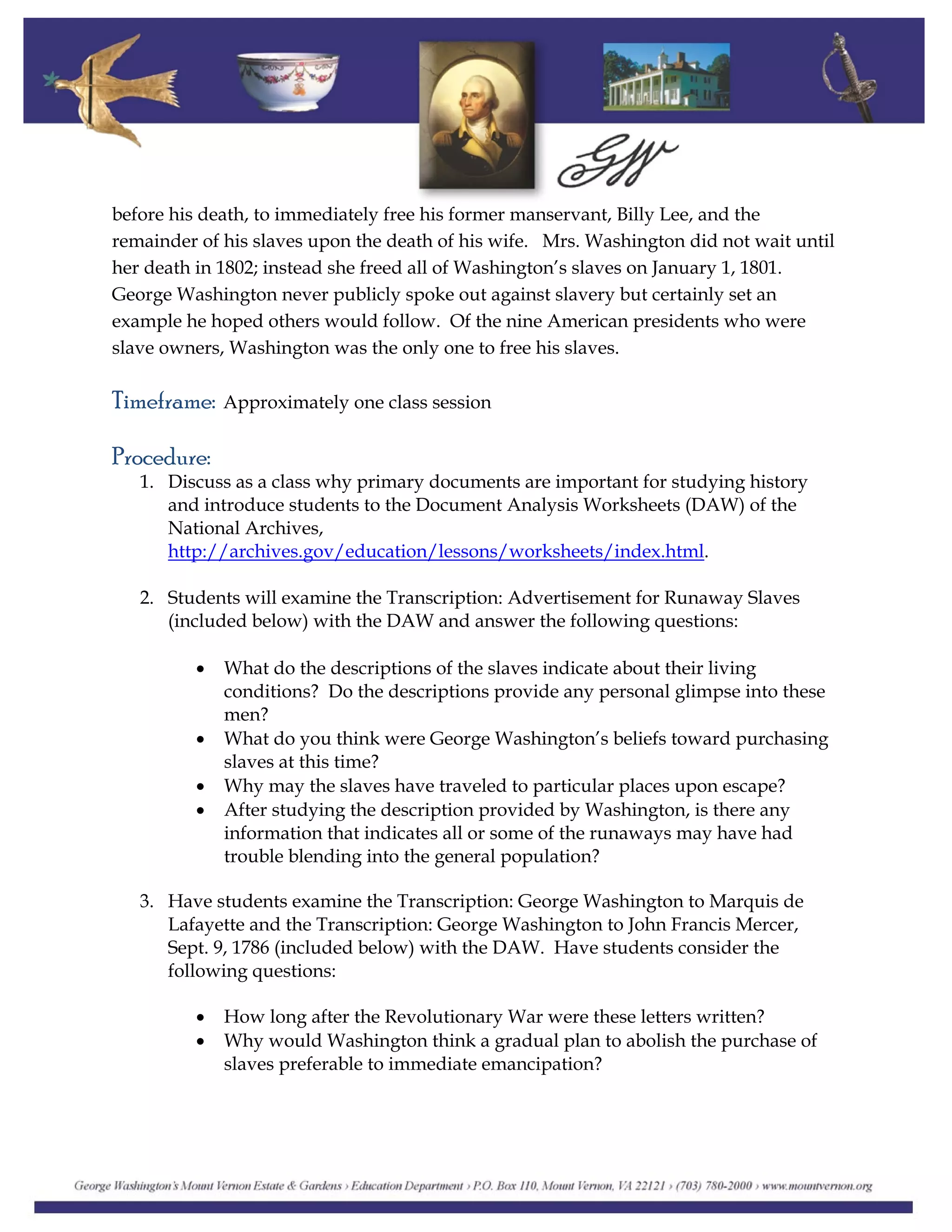 George Washington Stood Here – On The Issue Of Slavery | PDF