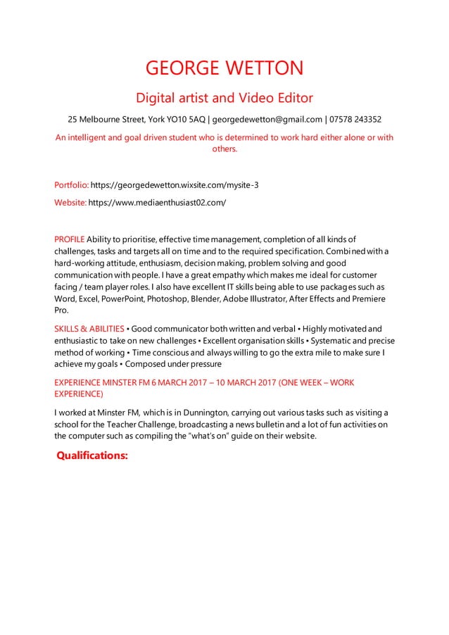 George Wetton Curriculum Vitae | DOCX