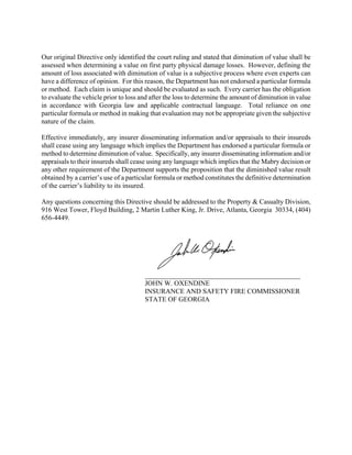 Georgia insurance-commissioner-directive-diminished-value | PDF