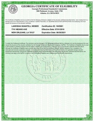 Georgiafinalcertofeligibilty | PDF