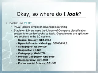 Geology 380 Library Instruction | PPT