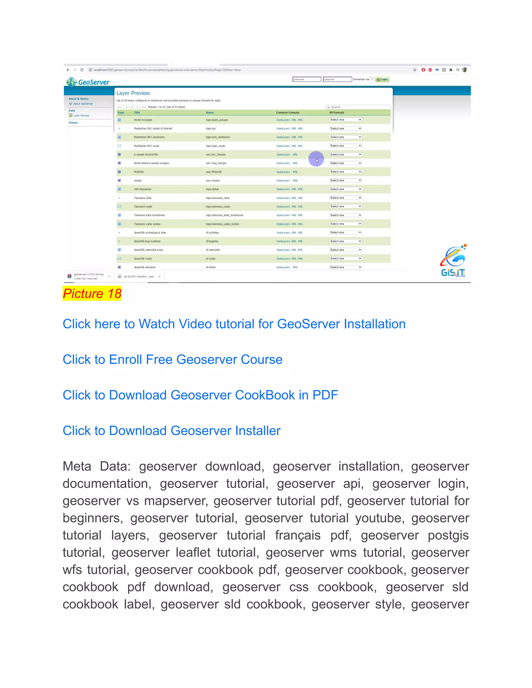 GEOSERVER - DOWNLOAD AND INSTALLATION STEP BY STEP TUTORIAL | PDF