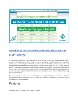 GEOSERVER - DOWNLOAD AND INSTALLATION STEP BY STEP TUTORIAL | PDF