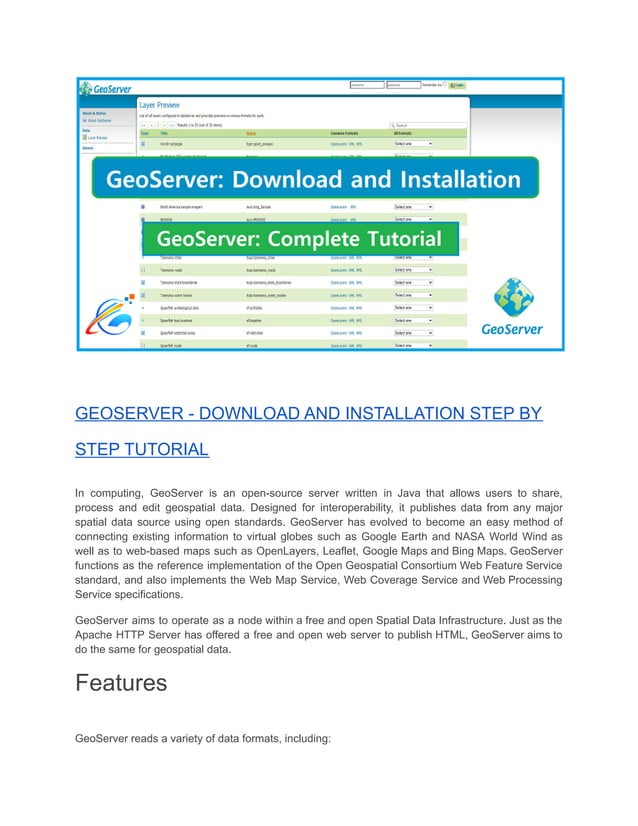 GEOSERVER - DOWNLOAD AND INSTALLATION STEP BY STEP TUTORIAL | PDF