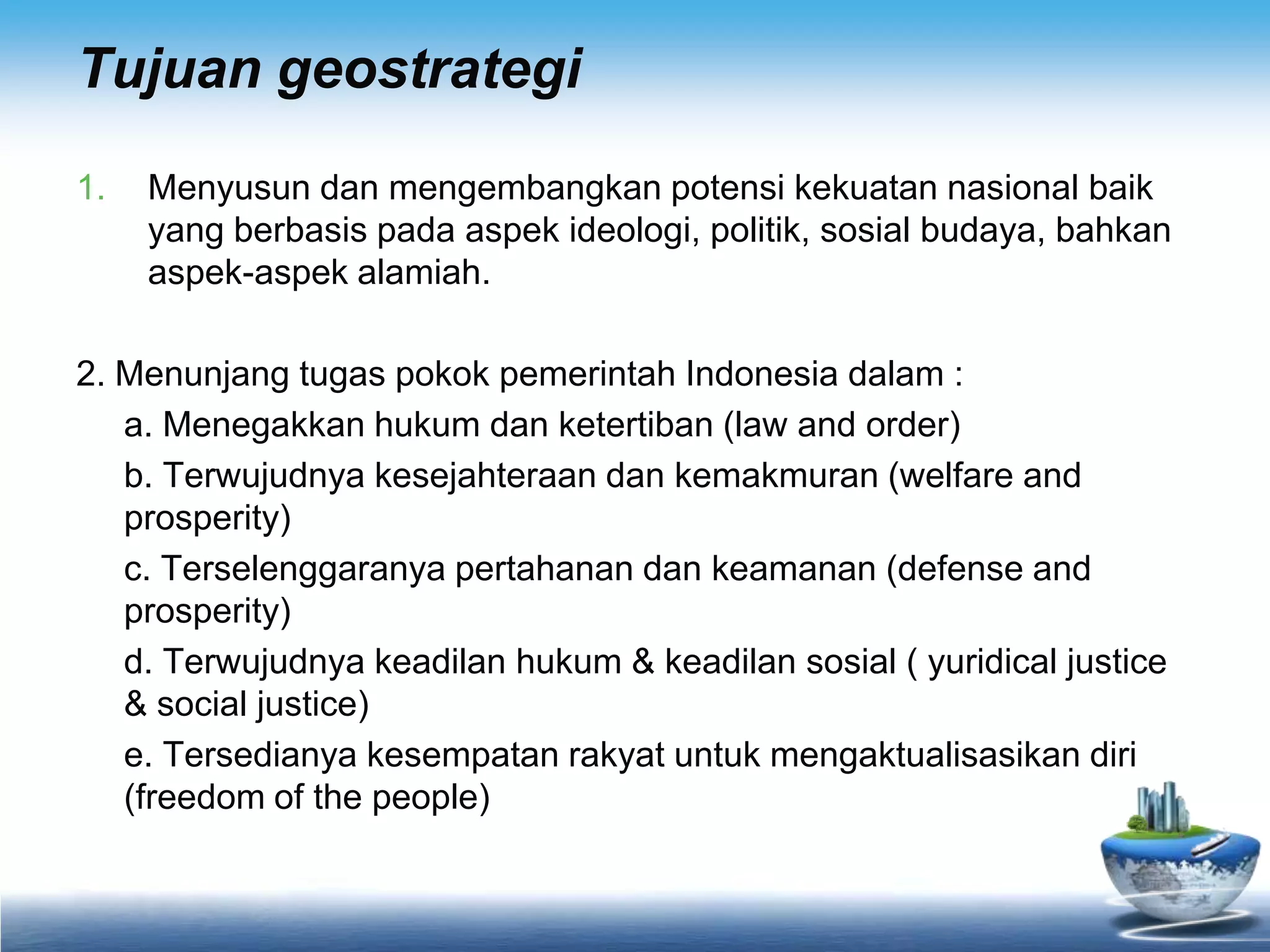 Geostrategi & ketahanan nasional Indonesia | PPTX