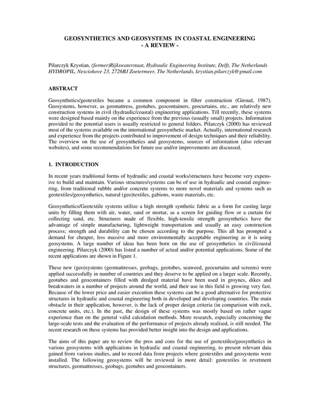 Geosynthetics&Geosystems In Coastal Engineering Pilarczyk2009 | PDF