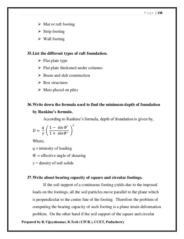 Rankines Formula For Depth Of Foundation