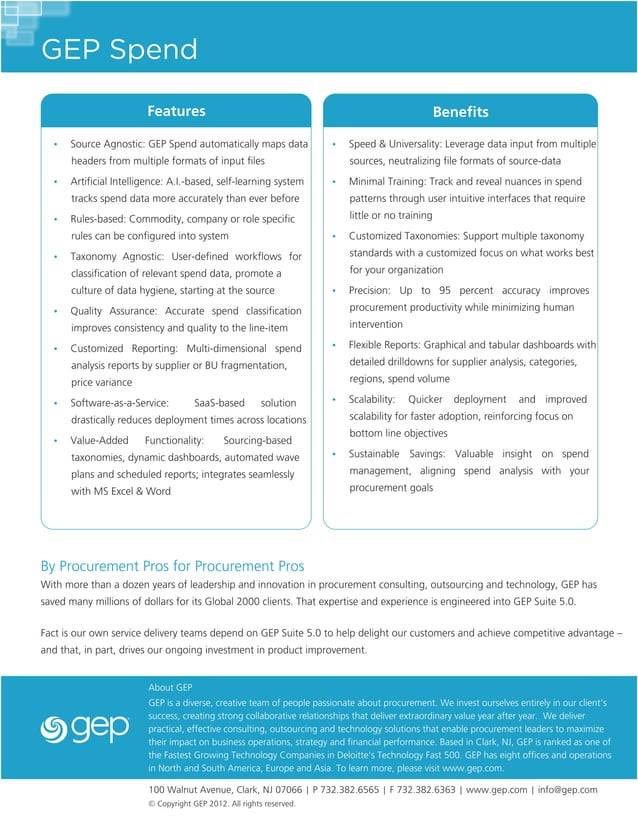 Data Sheet: GEP Spend | PDF