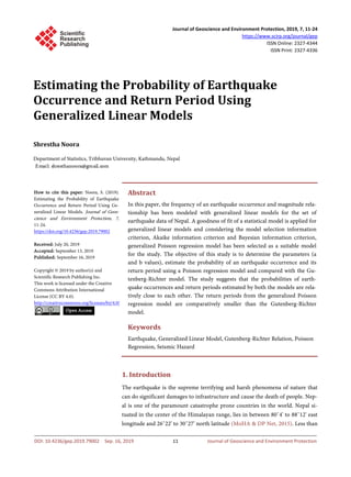 Estimating the Probability of Earthquake Occurrence and Return Period Using Generalized Linear ...