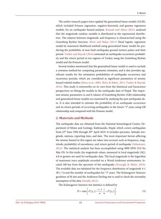 Estimating the Probability of Earthquake Occurrence and Return Period Using Generalized Linear ...