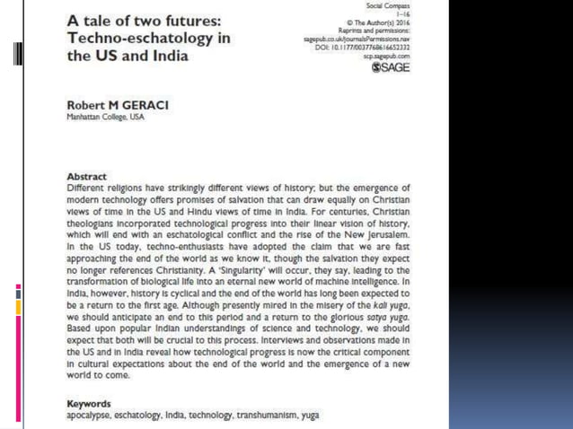 Slides used for Q/A with Robert Geraci, SEptember 2016 | PPT