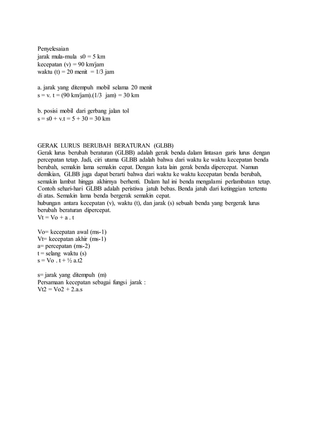 Gerak lurus beraturan | DOCX