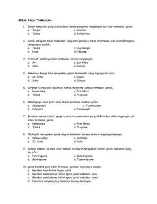 GERAK PADA TUMBUHAN SMP KELAS 8 | DOCX