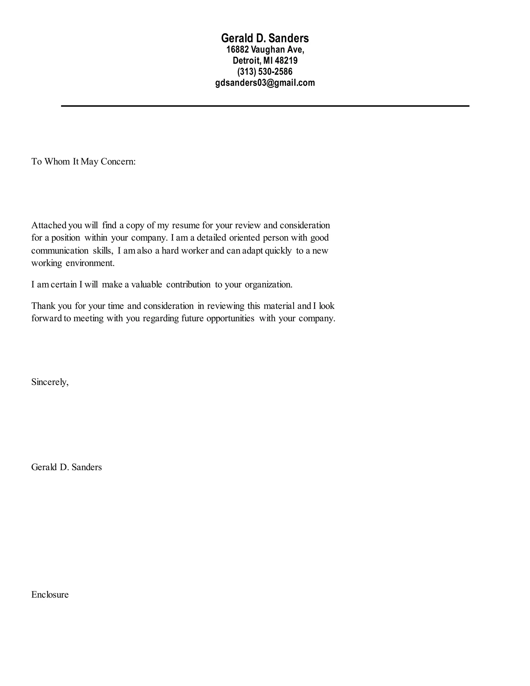 Gerald d sanders resume | DOCX