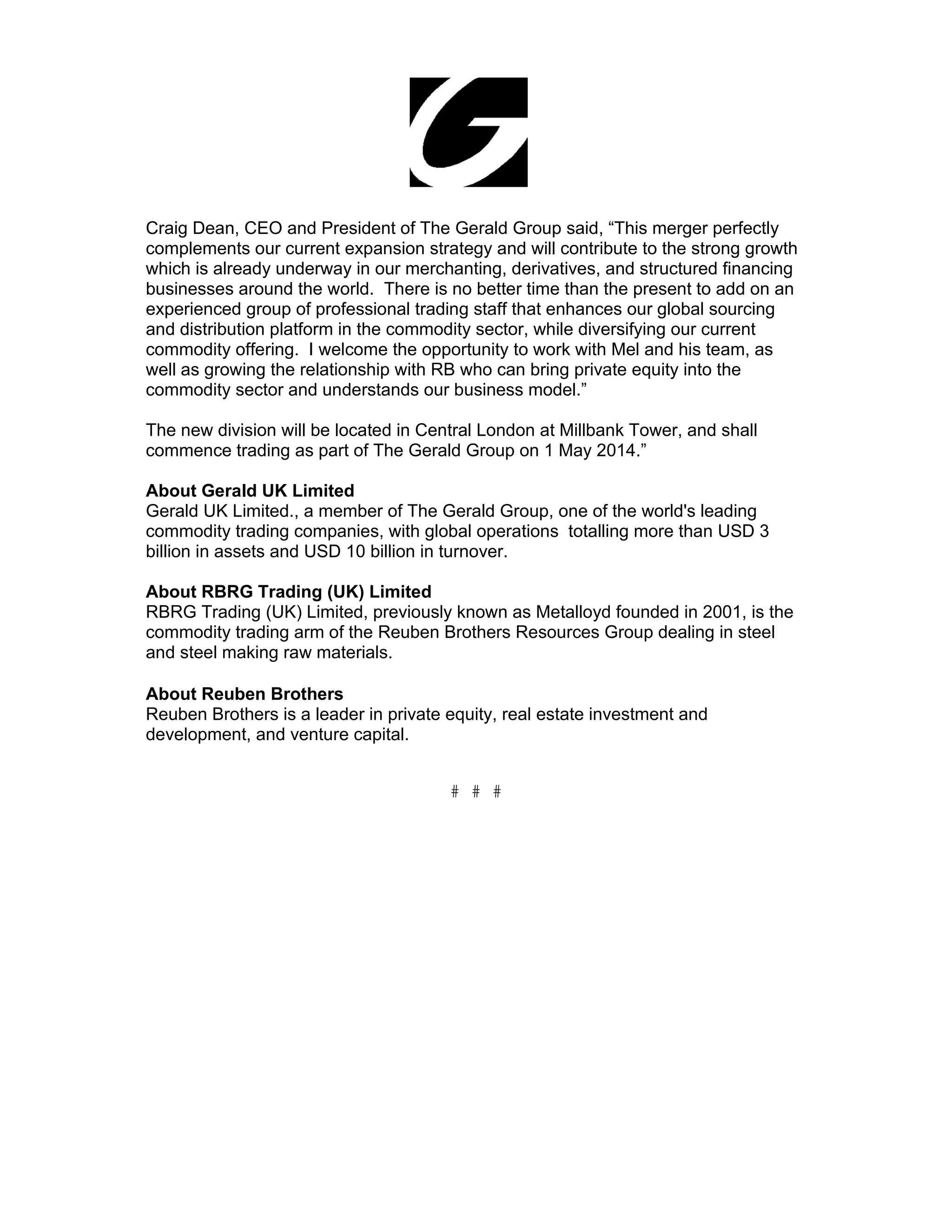 Gerald Group merger | PDF