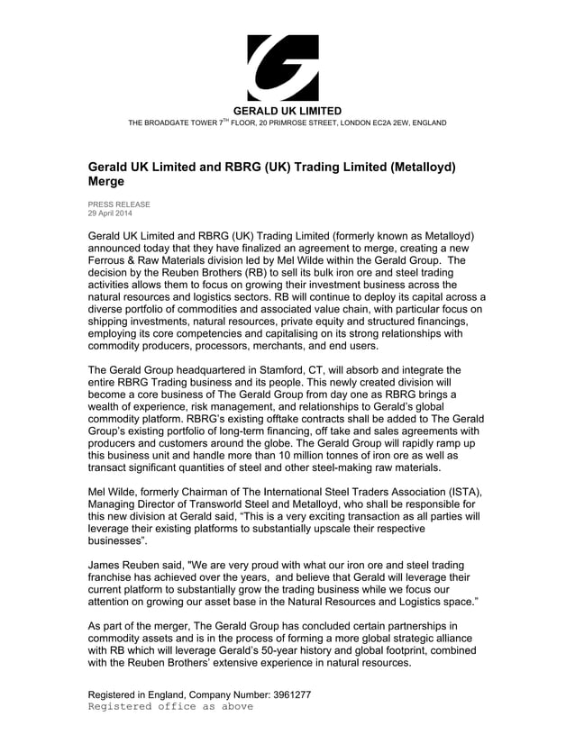Gerald Group merger | PDF
