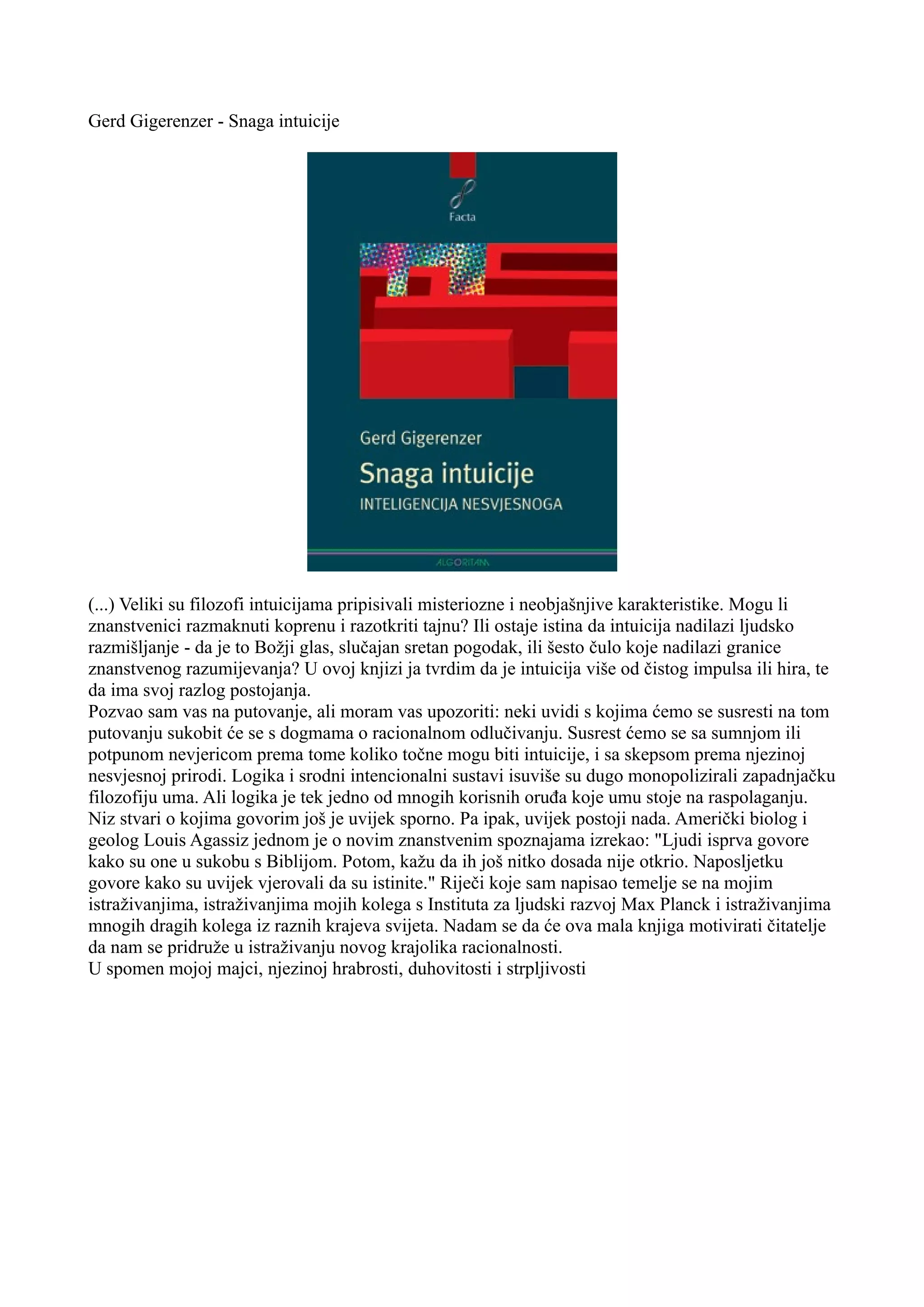 Gerd Gigerenzer -Snaga intuicije | PDF