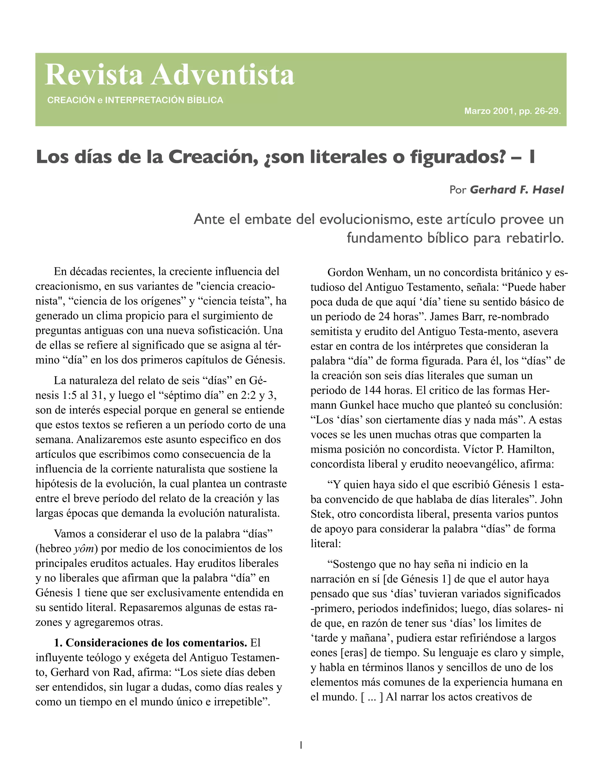 Gerhard Hasel los-dias_de_la_creacion_literales_o_figurados_1-ra | PDF