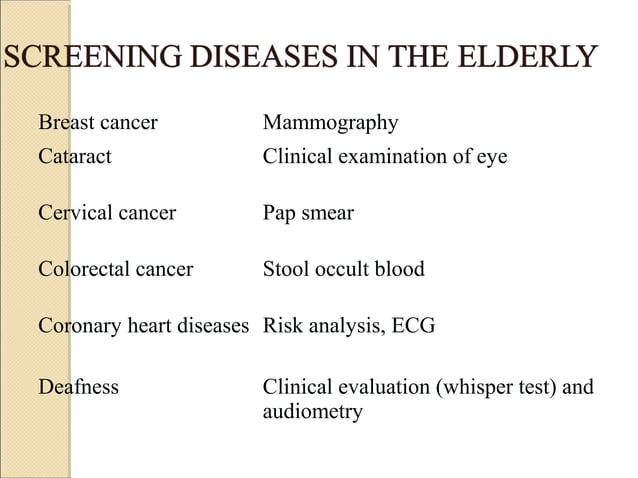 Geriatric health with their problem and control | PPT | Diseases and ...