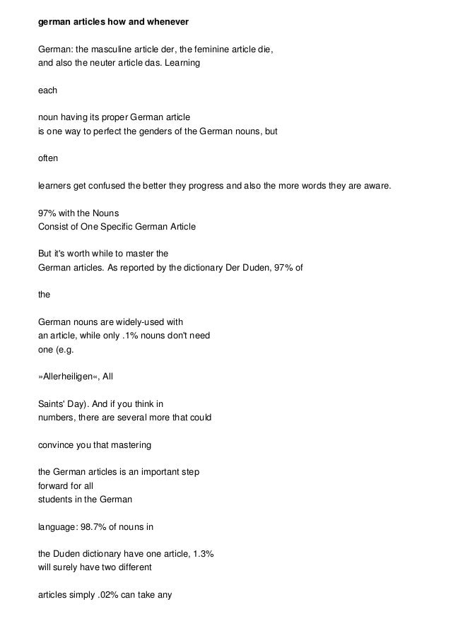 German Articles: How then when to Use der, die, das